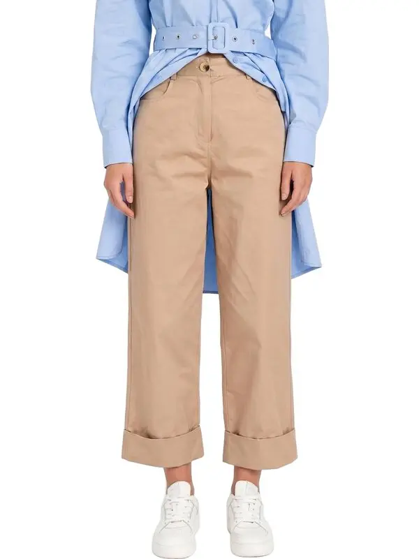 TWINSET Cotton Cropped Trousers - Beige