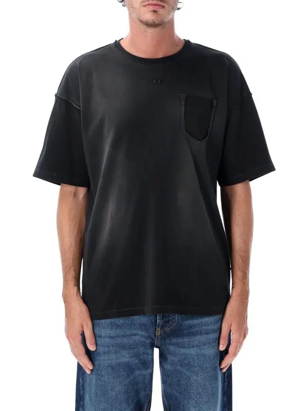 DIESEL® Relaxed Fit Cotton T-shirt With Embroidered Oval D Logo - Black