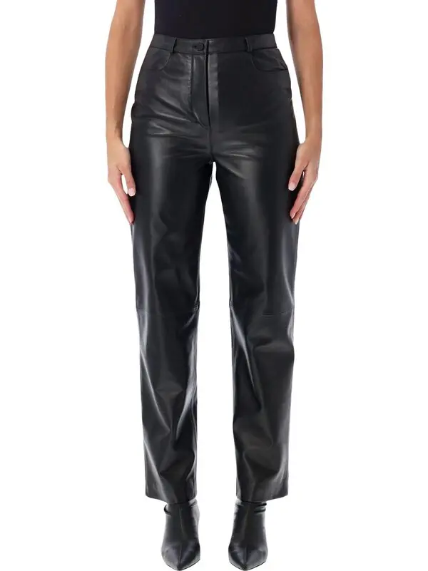 Loulou De Saison High-waisted Straight Leg Trousers In Smooth Lambskin Leather - Black