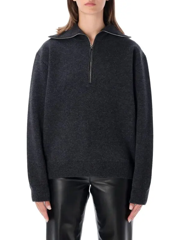 RÓHE Half-zip Turtleneck Jumper In Merino Wool And Cashmere Blend - Grey