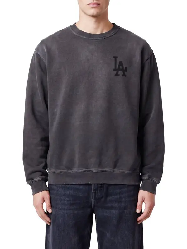 HTC LOS ANGELES Relaxed Fit Contrast Logo Cotton Sweatshirt - Black