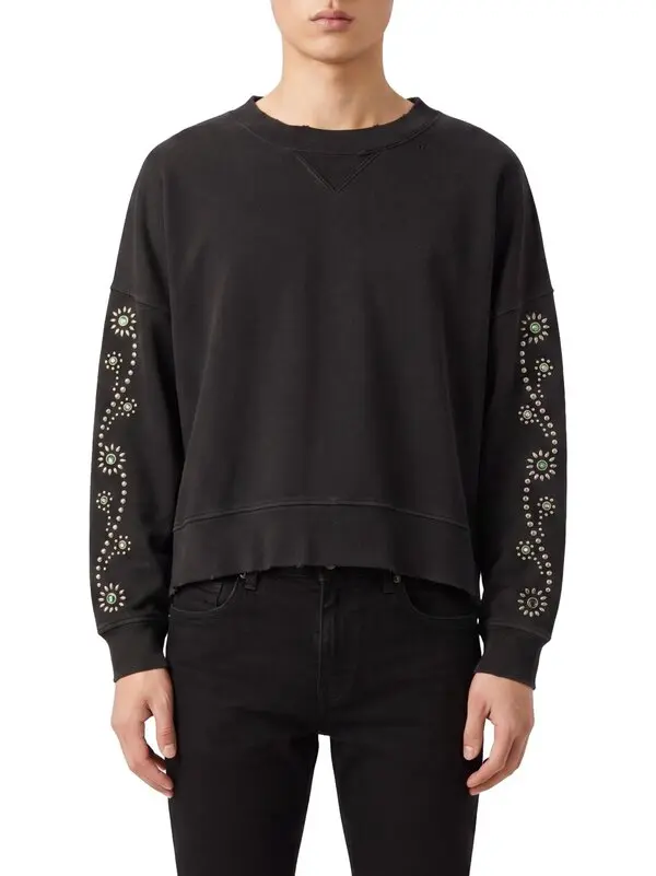HTC LOS ANGELES Relaxed Fit Studded And Embroidered Cotton Sweatshirt - Black