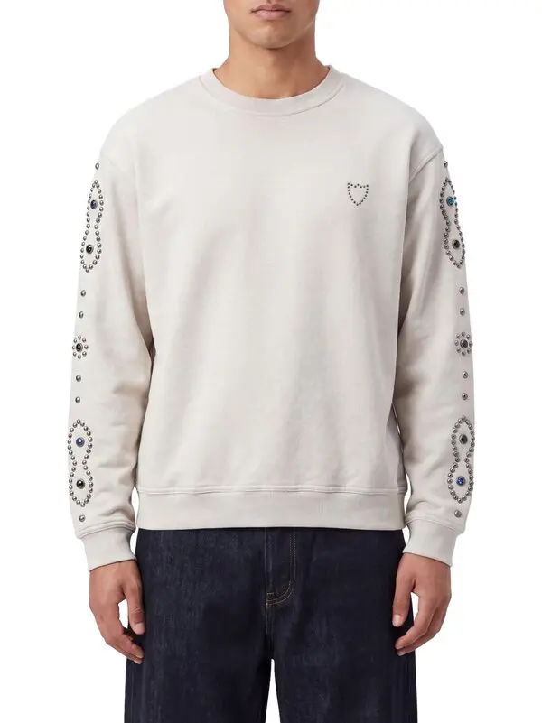 HTC LOS ANGELES Relaxed Fit Studded And Embroidered Cotton Sweatshirt - White
