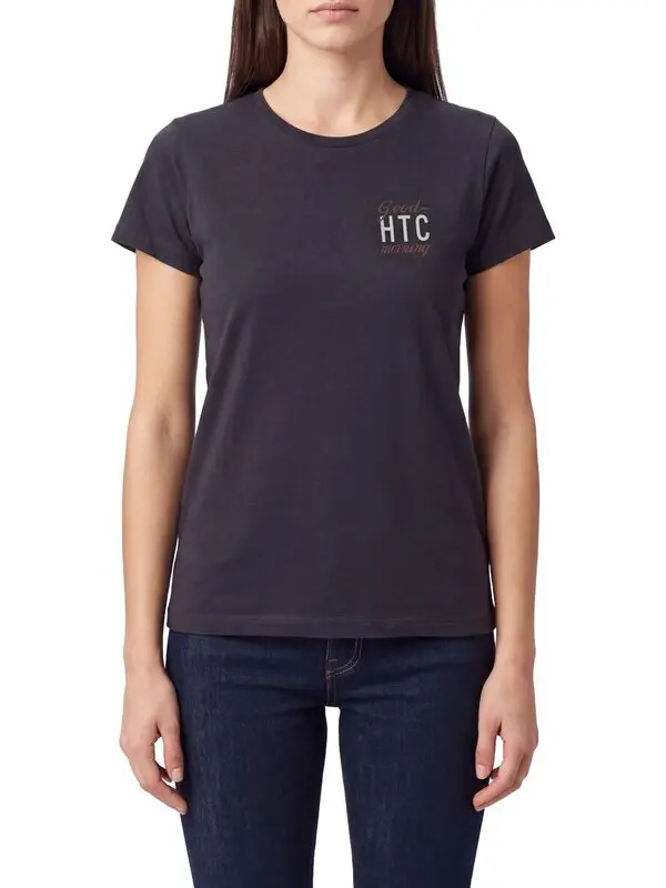 HTC LOS ANGELES Slim Fit Contrast Logo Cotton T-shirt - Black