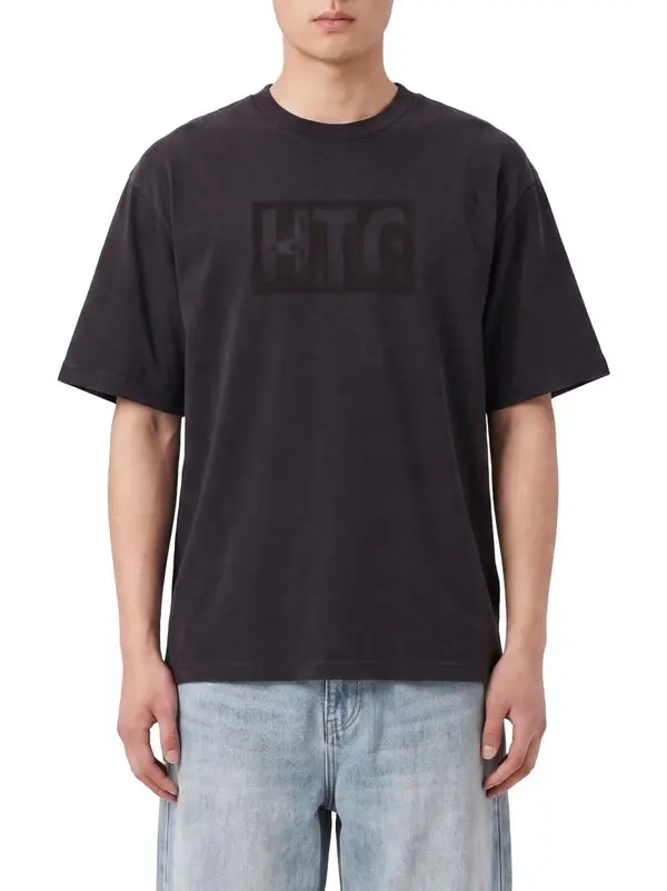 HTC LOS ANGELES Relaxed Fit Tone-on-tone Logo Cotton T-shirt - Black