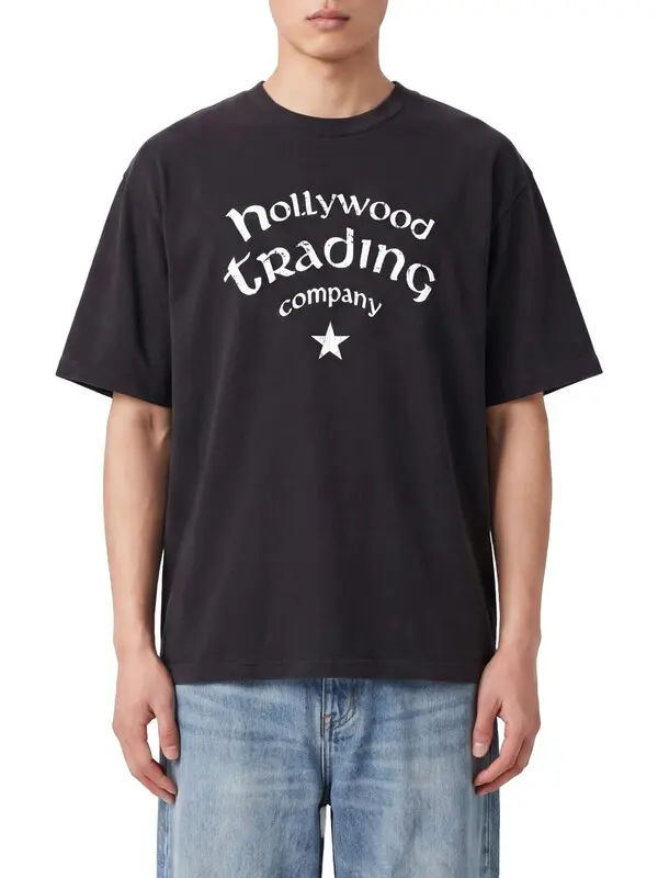 HTC LOS ANGELES Oversized Cotton Logo-print T-shirt With Dropped Shoulders - Black