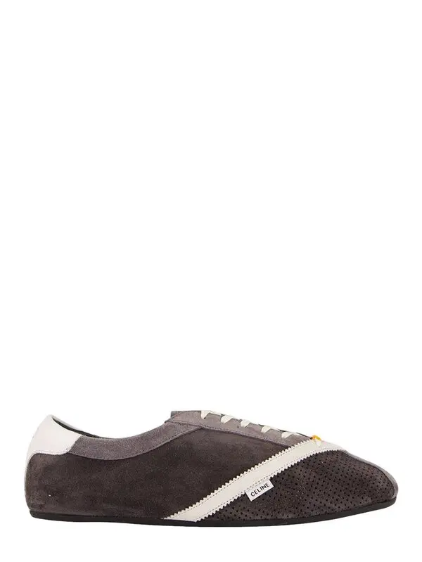 Celine Low Top Sneakers In Leather And Suede With Bicolour Design And Perforated Toe - Grey