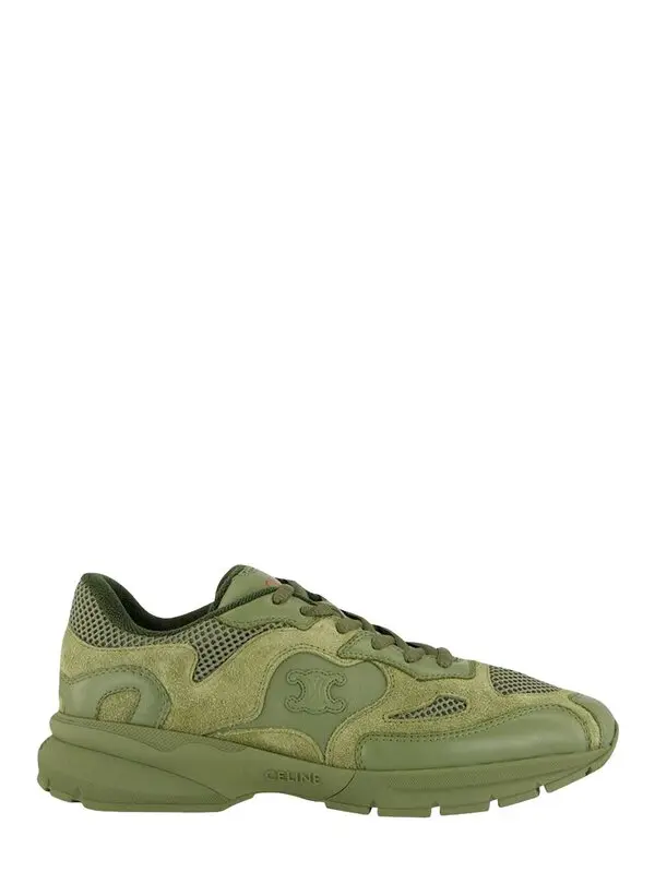 Celine Low Top Sneakers In Mesh And Suede With Monogram Pattern - Green