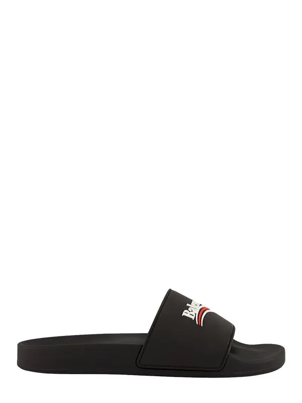 Balenciaga Contrast Logo Rubber Slide Sandals For The Beach - Black