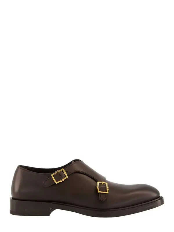 FERRAGAMO Smooth Calfskin Monk Strap Shoes With Double Buckle - Black