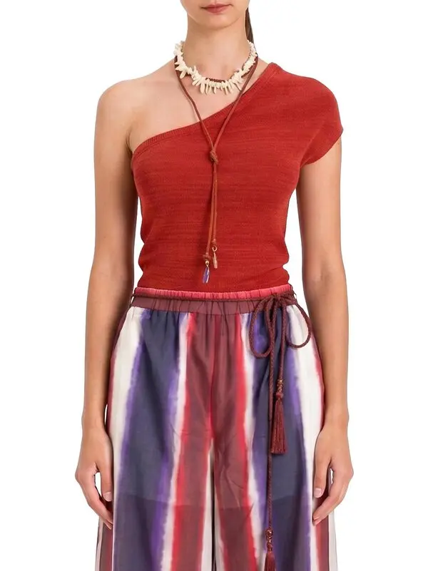 TWINSET Cotton Blend One-shoulder Top - Red