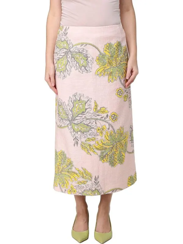 La DoubleJ High-waisted Floral Print Stretch Cotton Midi Pencil Skirt - Pink