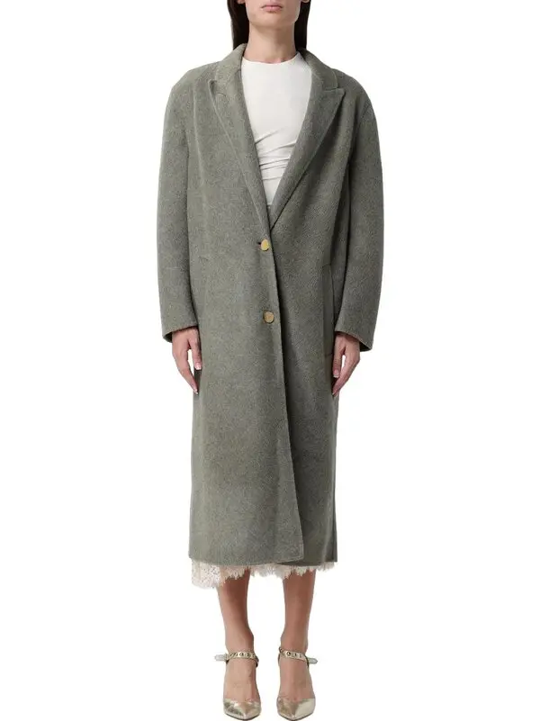 Alberta Ferretti Single-breasted Long Coat In Wool Cashmere And Silk With Lapels - Grey