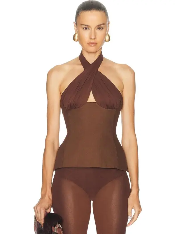 TAE PARK Sculpted Halter Top - Brown