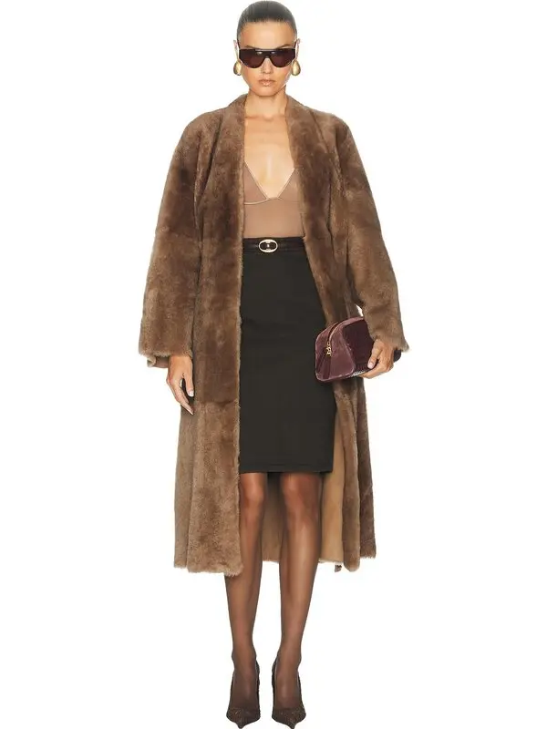 Nour Hammour Davos Coat In Brown - Mink Toffee