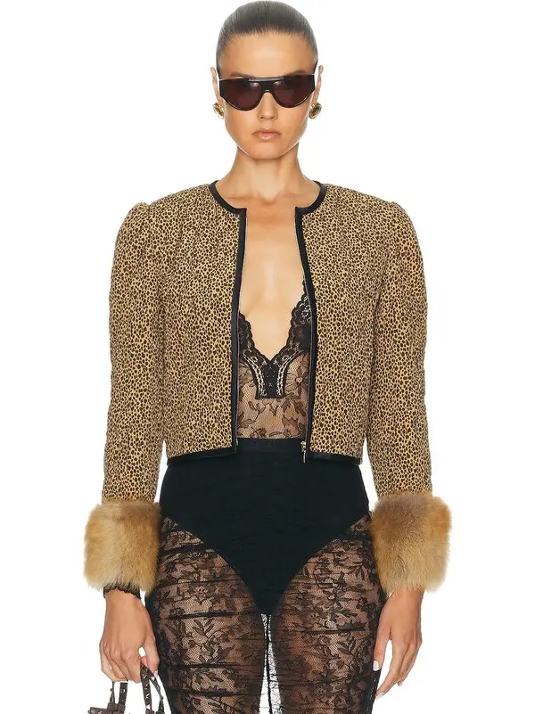Valentino Garavani Crepe De Chine Jacket In Brown - Animalier