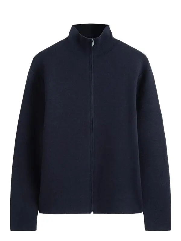 Cos Milano Knit Mock-neck Zip-up Jacket - Navy