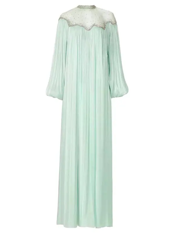 Costarellos Elline Crystal-embroidered Kaftan Gown - Green