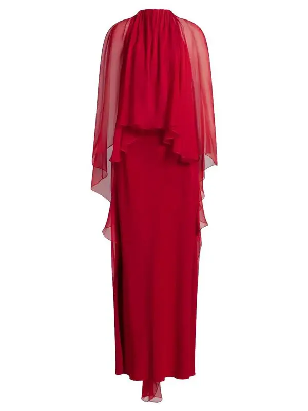 Alberta Ferretti Cape-overlay Maxi Dress - Red