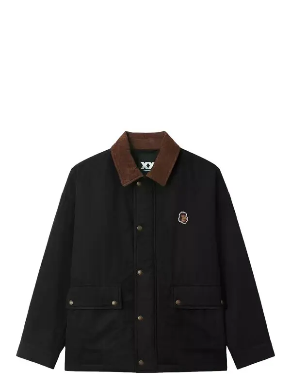 FINGERCROXX Corduroy-collar Logo-patch Jacket - Black