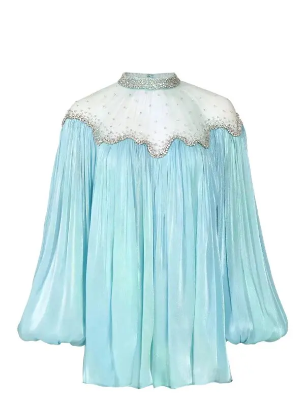 Costarellos Timma Crystal-embroidered Balloon-sleeve Blouse - Blue