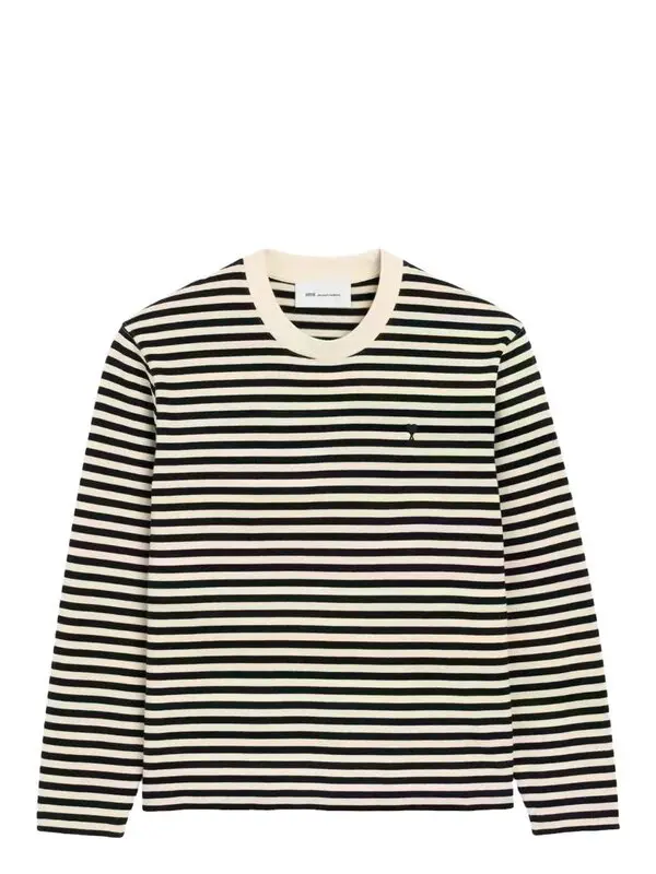 AMI Paris Mariniere Cotton T-shirt With De Coeur - Black