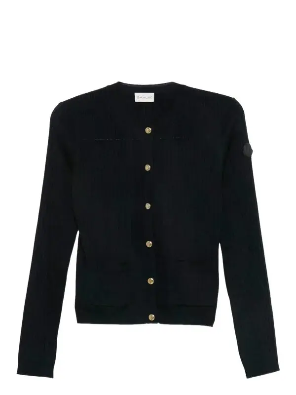Moncler Ribbed-knit Logo-patch Cardigan - Blue