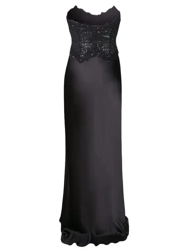 NISSA Lace-panelled Sequin-embellished Maxi Dress - Black