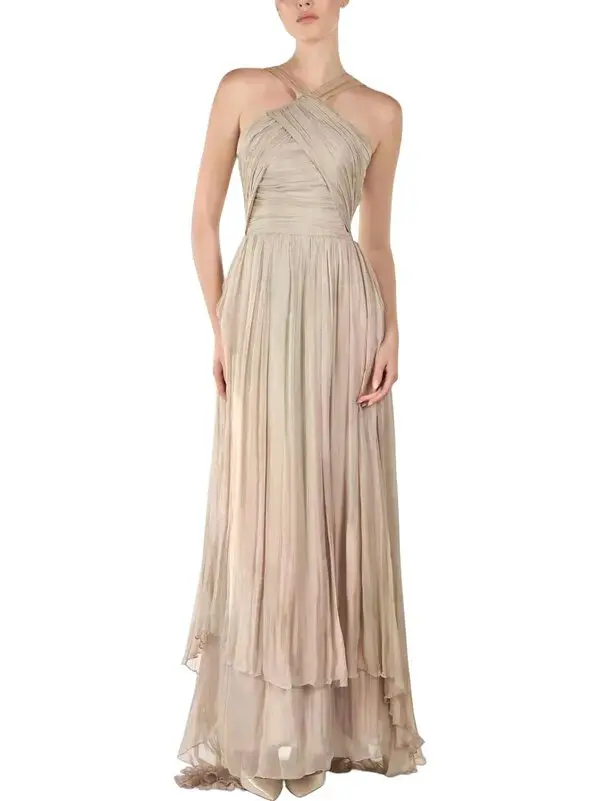 ANDREEA VENECIUC Whisper Pleated Silk Maxii Dress - Neutrals