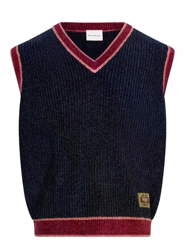 Drole De Monsieur Contrast-trim V-neck Vest - Blue