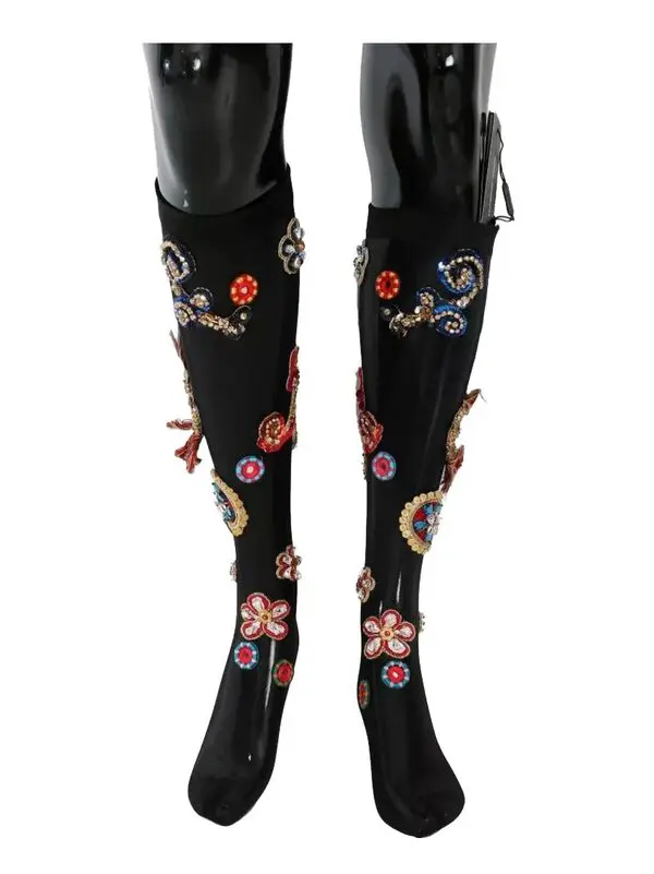 Dolce & Gabbana Carretto Crystal-embellished Socks - Black