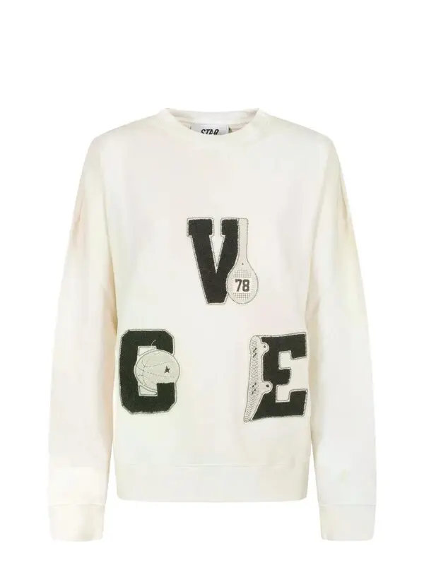 GOLDEN GOOSE Star Cotton Sweatshirt In Vintage White With Vce Embroidered Patches - Neutrals