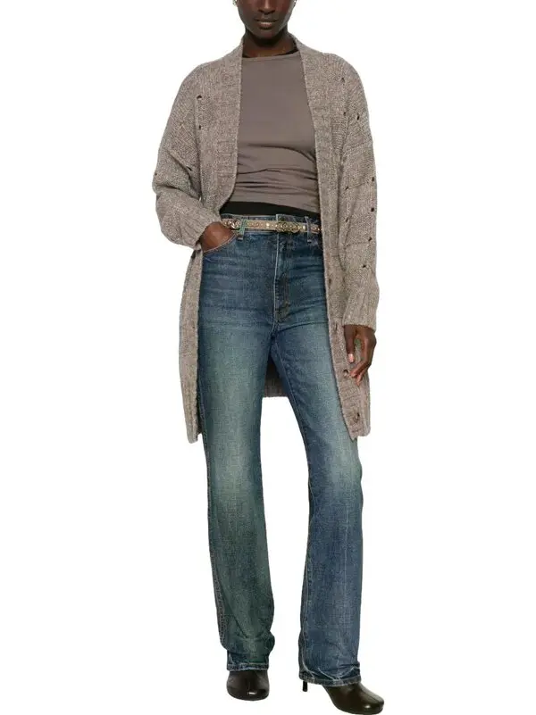ELY ELY Check-knit Cardigan - Grey