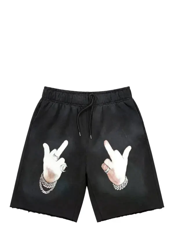 WARMAN Graphic-print Raw-cut Shorts - Black
