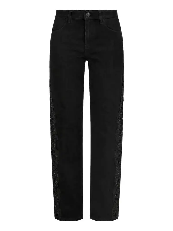OW Lace-panel Straight-leg Jeans - Black