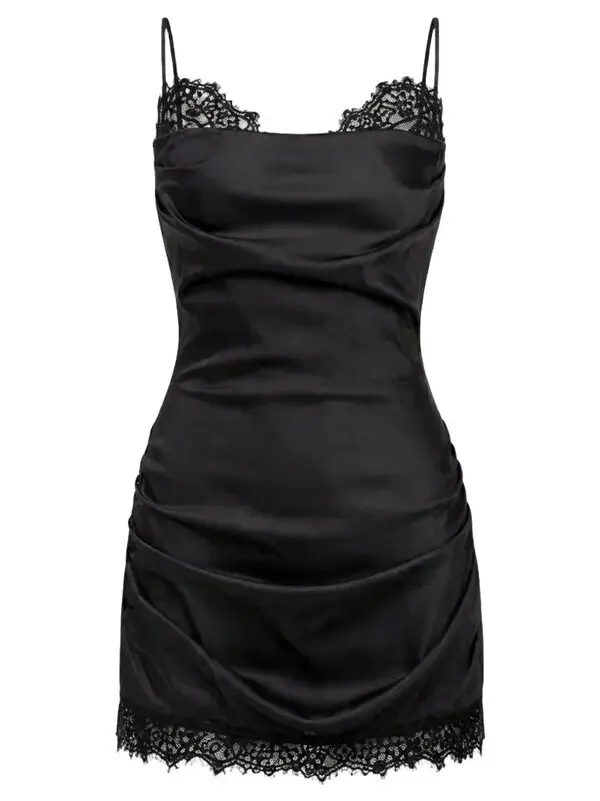 OW Rudy Lace-trim Ruched Mini Dress - Black