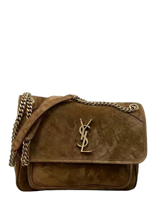 Saint Laurent Medium Niki Chevron-quilted Suede Shoulder Bag - Brown