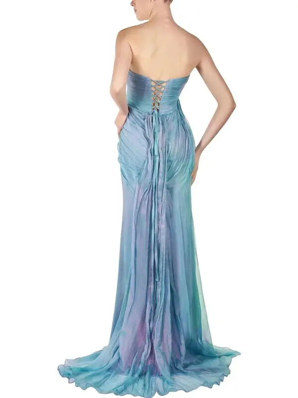 ANDREEA VENECIUC Ocean Glow Strapless Draped Gown - Blue