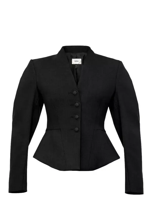 NISSA Tailored Wool V-neck Jacket - Black