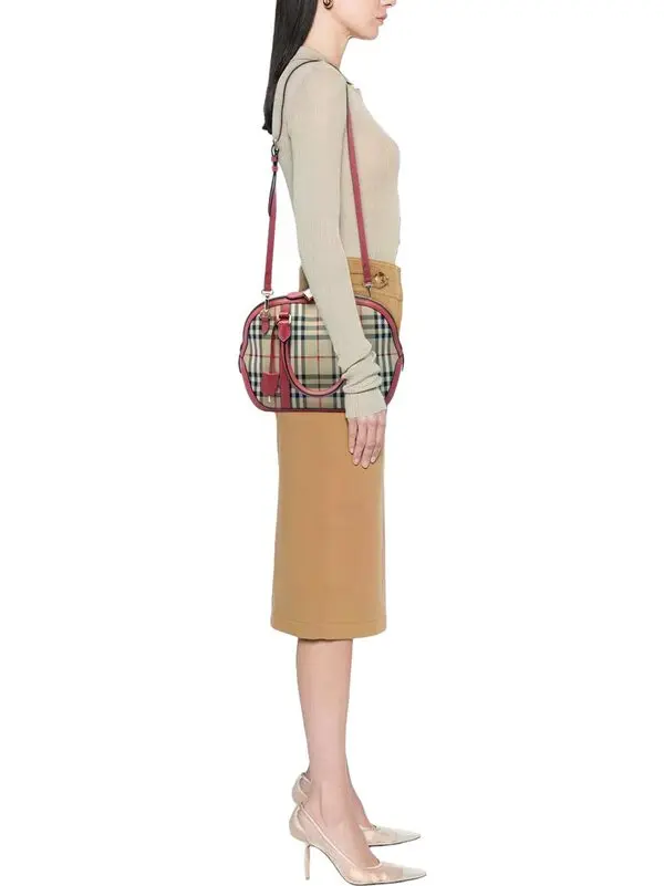 Burberry 2000-2017 Small Haymarket Check Nylon Orchard Bowling Bag Satchel - Neutrals