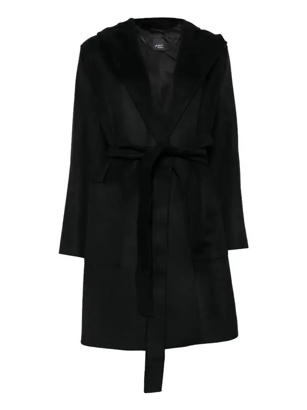 Marina Rinaldi Hooded Belted Coat - Black