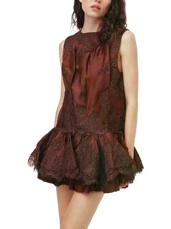 Aje Cressida Lace-trim Ruffled Mini Dress - Brown