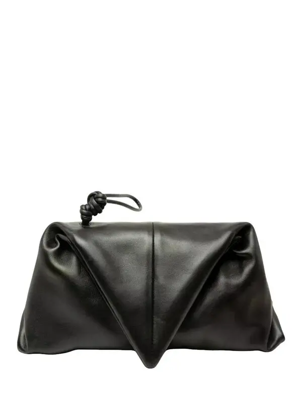 Bottega Veneta 2012-2026 Lambskin Trine Fold Over Clutch Bag - Black