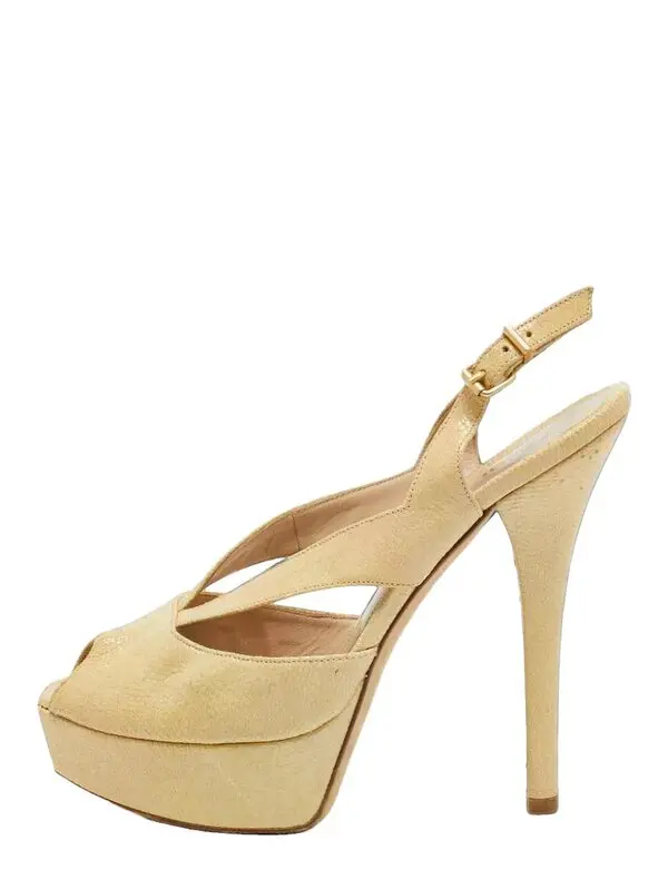 Fendi Embossed-leather Slingback Platform Sandals - Neutrals