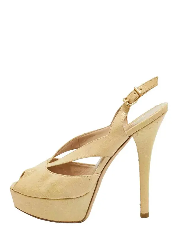 Fendi Embossed-leather Slingback Platform Sandals - Neutrals