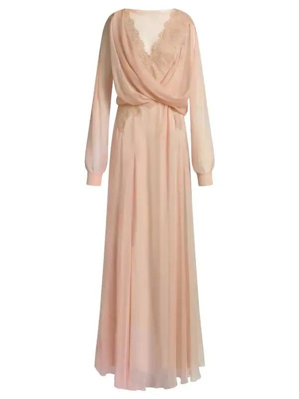 Alberta Ferretti Lace-trimmed Draped Maxi Dress - Pink