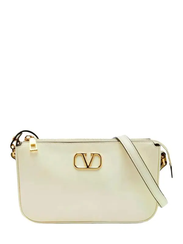 Valentino Garavani Vlogo Leather Shoulder Bag - White