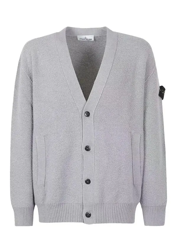 Stone Island 5100010 Pure Rws Wool Loose-fit V-neck Cardigan With Pockets - Grey