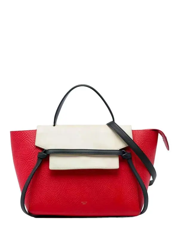 Celine 2015 Mini Tricolor Grained Calfskin Belt Bag Satchel - Red