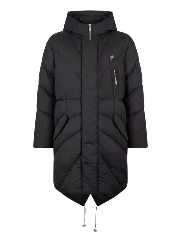 John Richmond Quilted Hooded Coat - Black